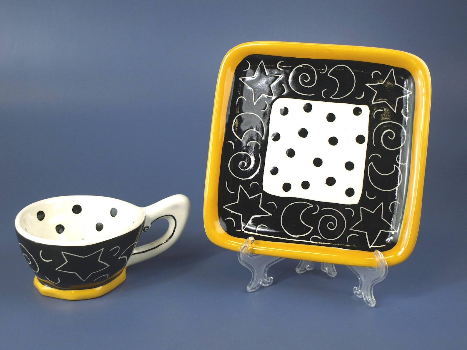 Robin Spear Pottery Moons and Stars Ceramic Mug and Plate in Black ...