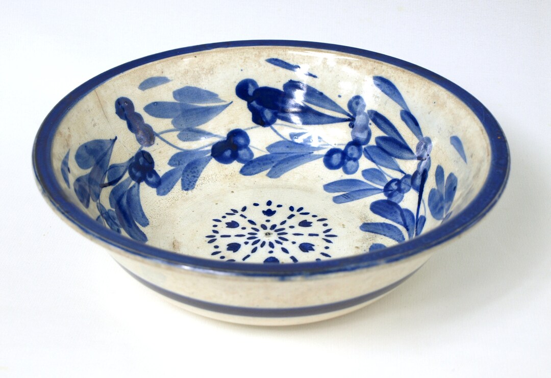 Antique Vance Avon Faience Pottery - 10" Serving Bowl With Hand Painted ...