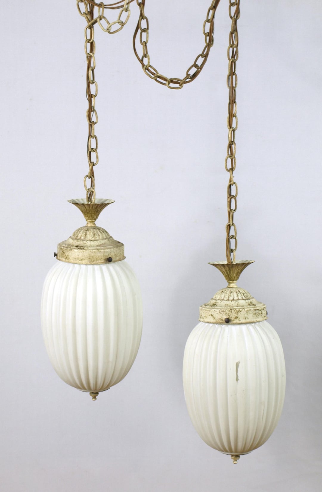 Vintage Retro Mod 2 Acorn Pendant Light Globes Asymmetrical Swag ...