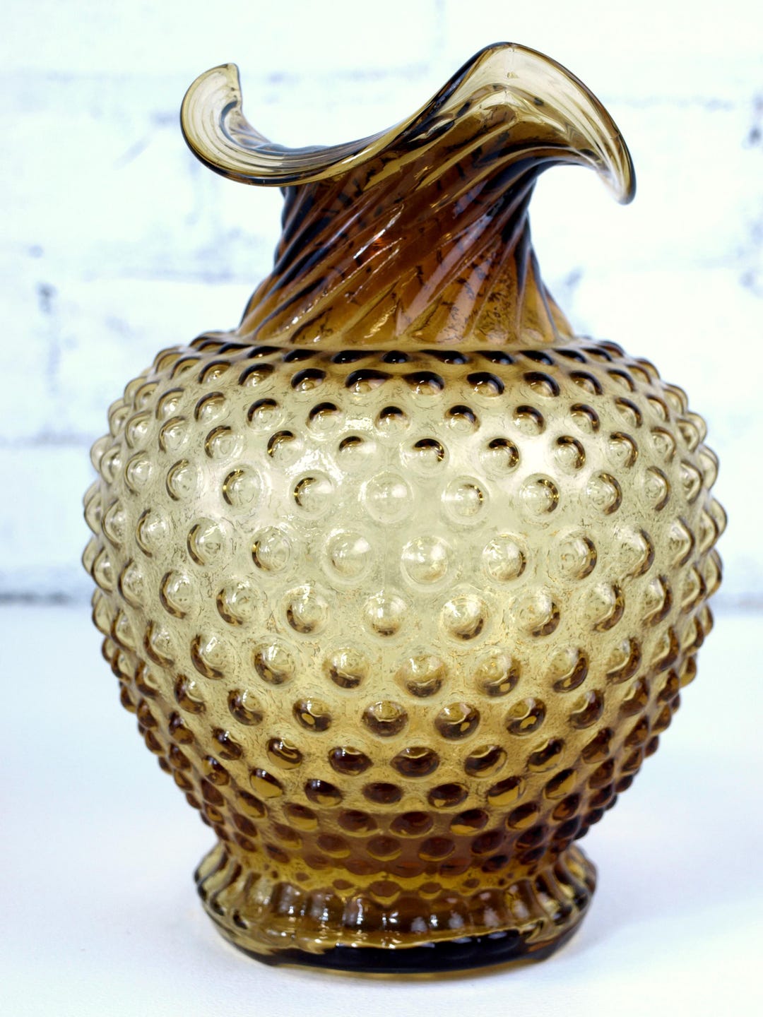 Vintage Tiara Glass Hobnail Amber Pressed Glass 8" Flower Vase in ...