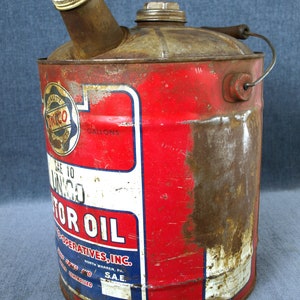 Vintage Large Metal Unico SAE 10 Motor Oil Can - Five U.S. Gallons ...