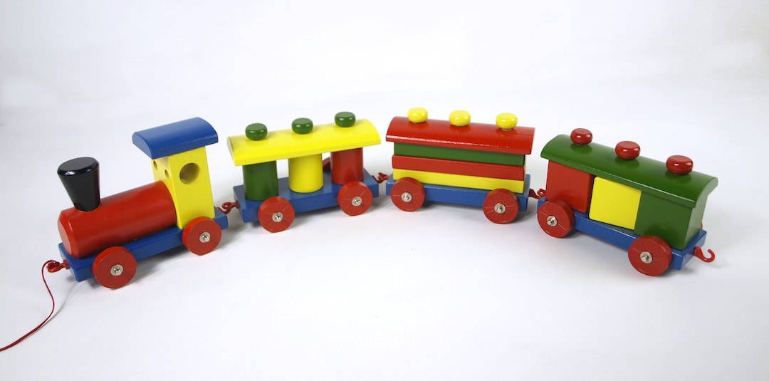 Vintage Wooden Pull Toy Train Set, Circa 1950's - Made in W. Germany ...