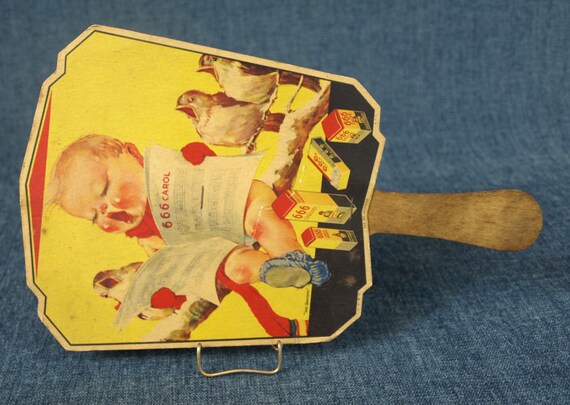 Antique Advertisement Paper Hand Fan with 666 Quartet… - Gem