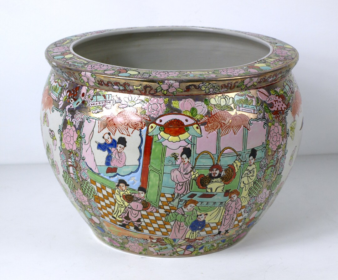 Vintage Chinese Famille Rose Mandarin Porcelain Fish Bowl / Jardinière ...