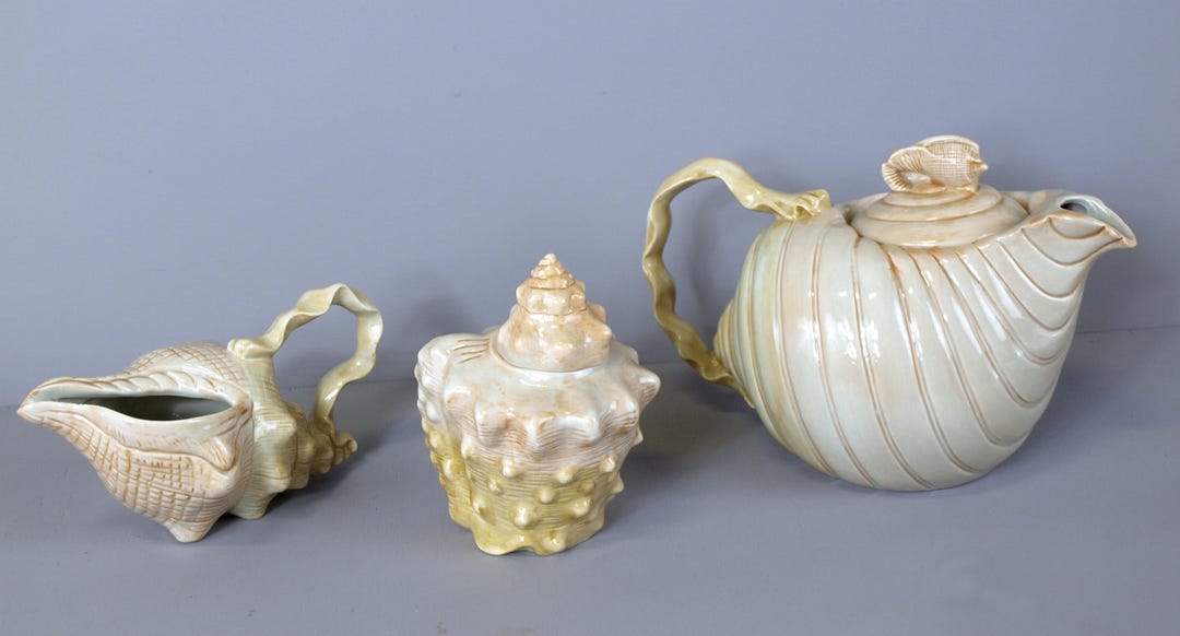 Rare Sea Shell Conch Coffee / Tea Set Teapot Kettle, Sugar Bowl and ...