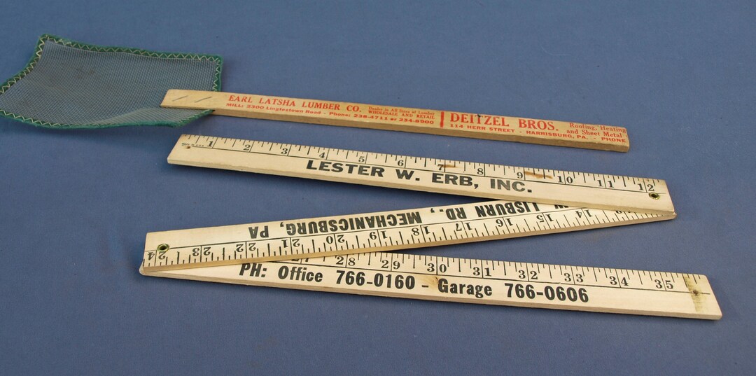 Vintage Folding Yard Stick and Metal Mesh Fly Swatter Advertisement ...
