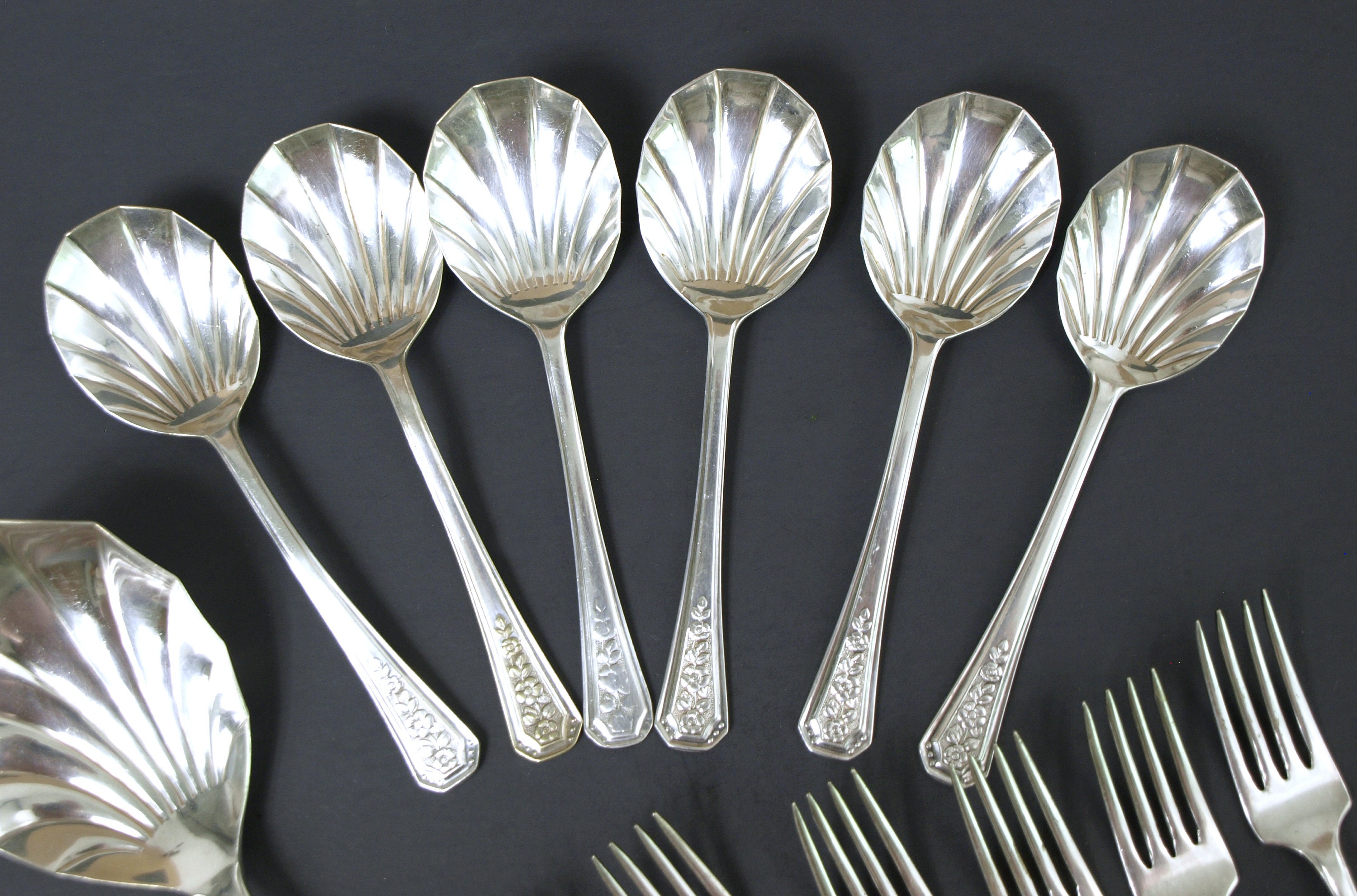 Vintage Silver Plate Dessert Flatware Set W/ Serving Spoon in Original ...