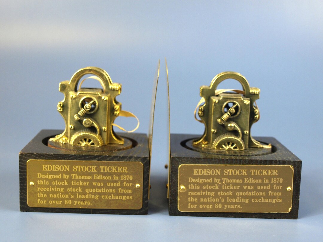 Vintage Edison Stock Ticker Tape Machine Replica Bookends Pair of 2 in ...