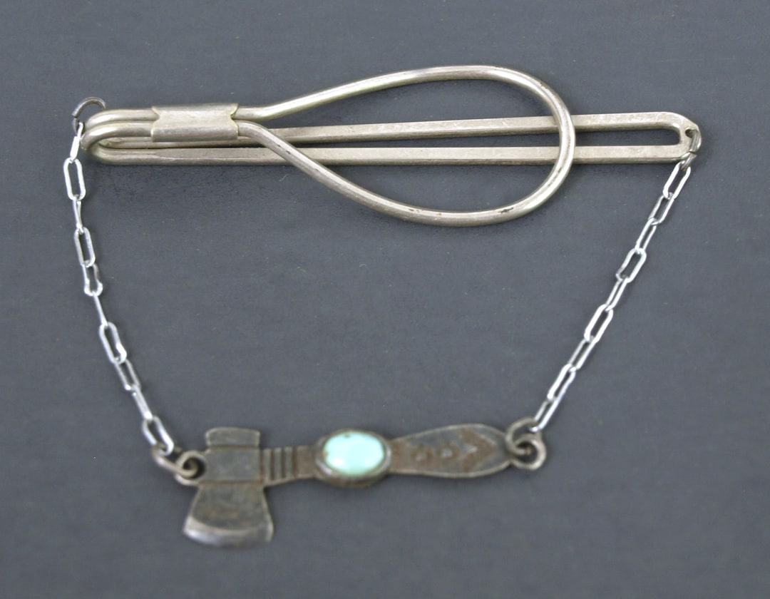 Vintage Mid Century Navajo Silver Tomahawk Tie Bar W/ Turqoise Cabochon ...