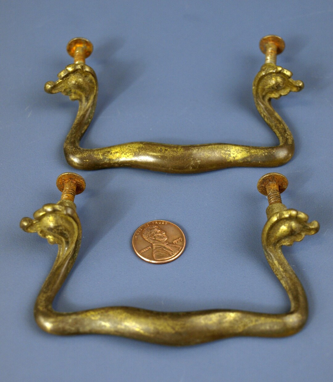 Antique Pair of Solid Brass Victorian Cabinet Drawer Pull Handles W ...