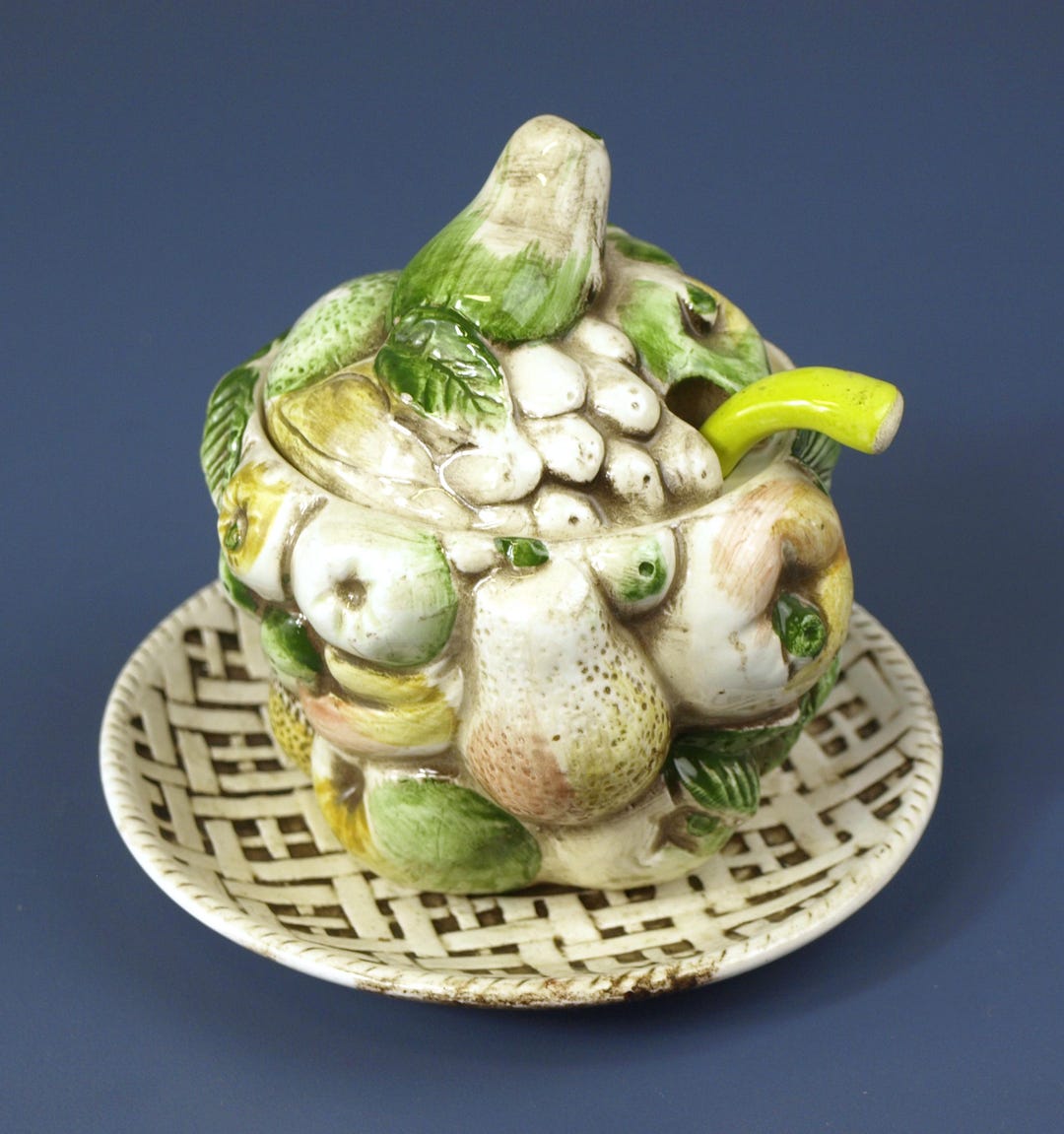 Vintage Majolica Fruit Shaped Jam Jelly Preserves Ceramic Tureen Jar ...