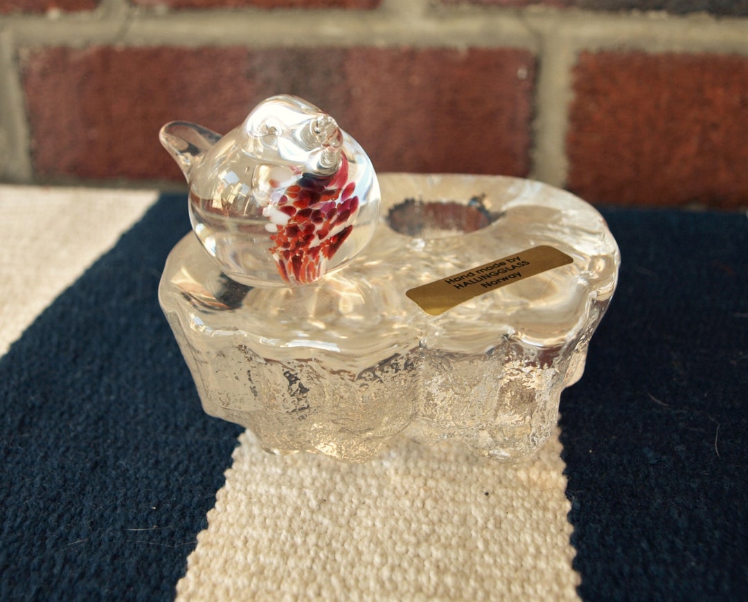 Hand Made Hallingglass Norway Clear Art Glass Candlestick Holder With ...