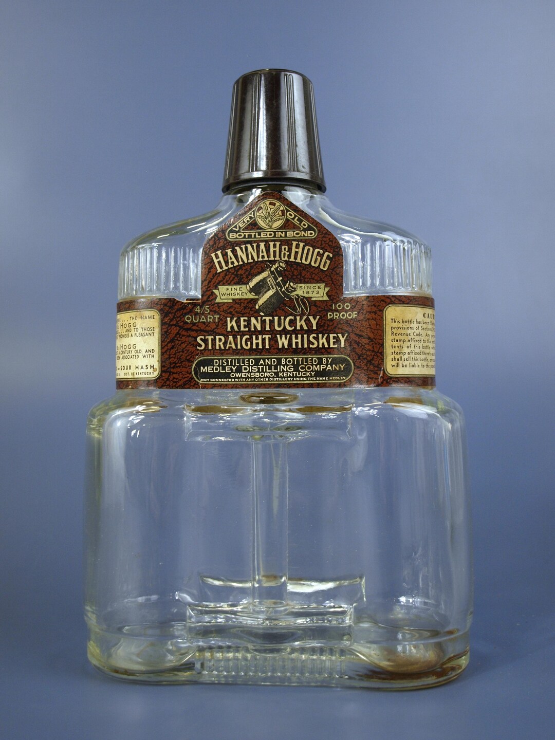 Vintage Hannah & Hogg Fine Whiskey Bottle (empty) W/ Bakelite Jigger ...
