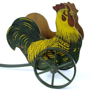 S.A. Smith Mfg. Co. Wood Rooster Cart Antique Pull Toy With Wagon ...