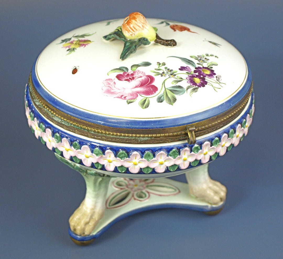 Antique Faience Majolica Paw Claw Foot Tripod Bonbon Dish W/ Brass ...
