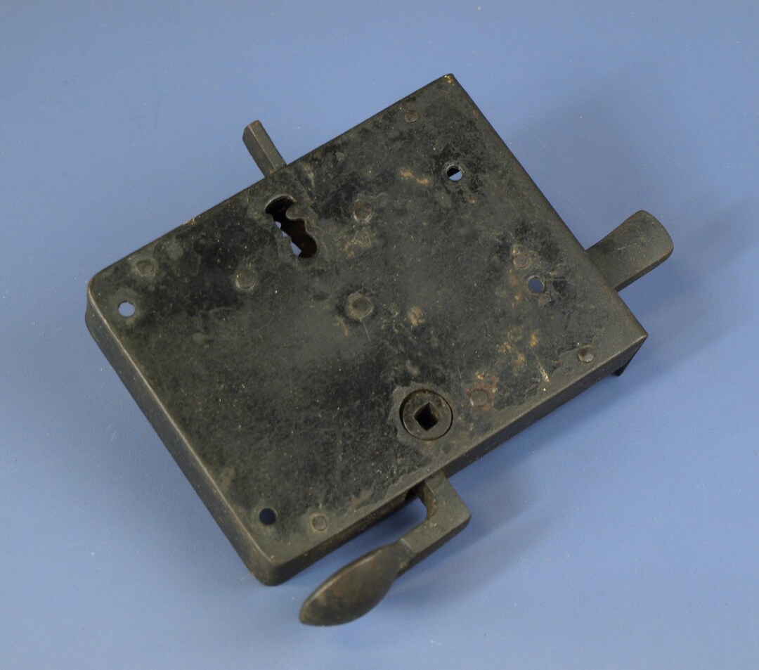 Antique Primitive Elbow Wrought Iron Door Rim Latch Lock Assembly ...