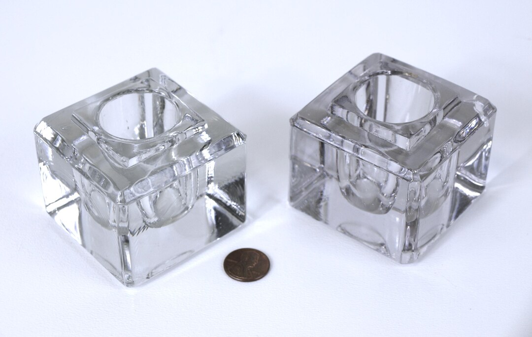 Antique Large Clear Glass Ink Wells - Matching Set of Two for a Double ...