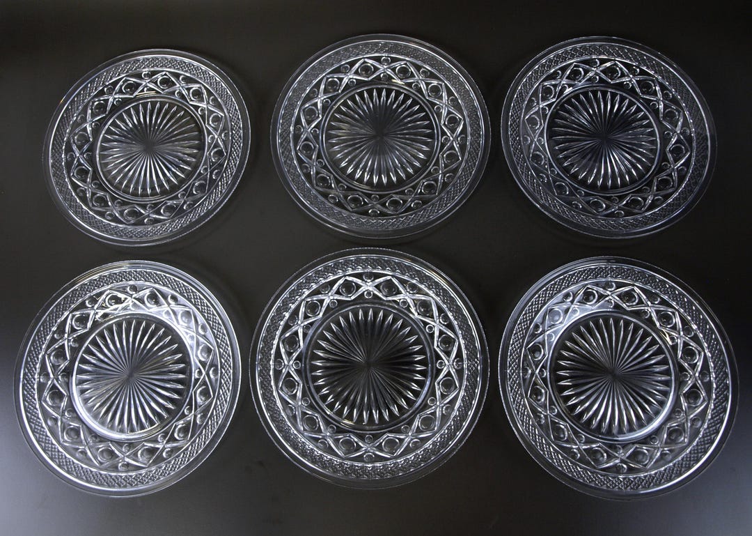 Vintage Imperial Cape Cod Clear Glass Luncheon / Salad Plates W Diamond ...