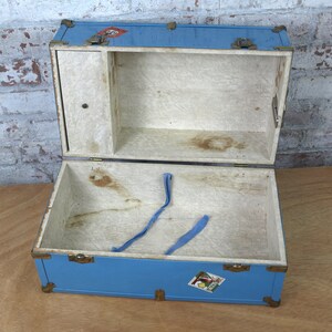 Vintage Blue Metal Doll Steamer Trunk or Case W/ Travel Decals, Circa ...