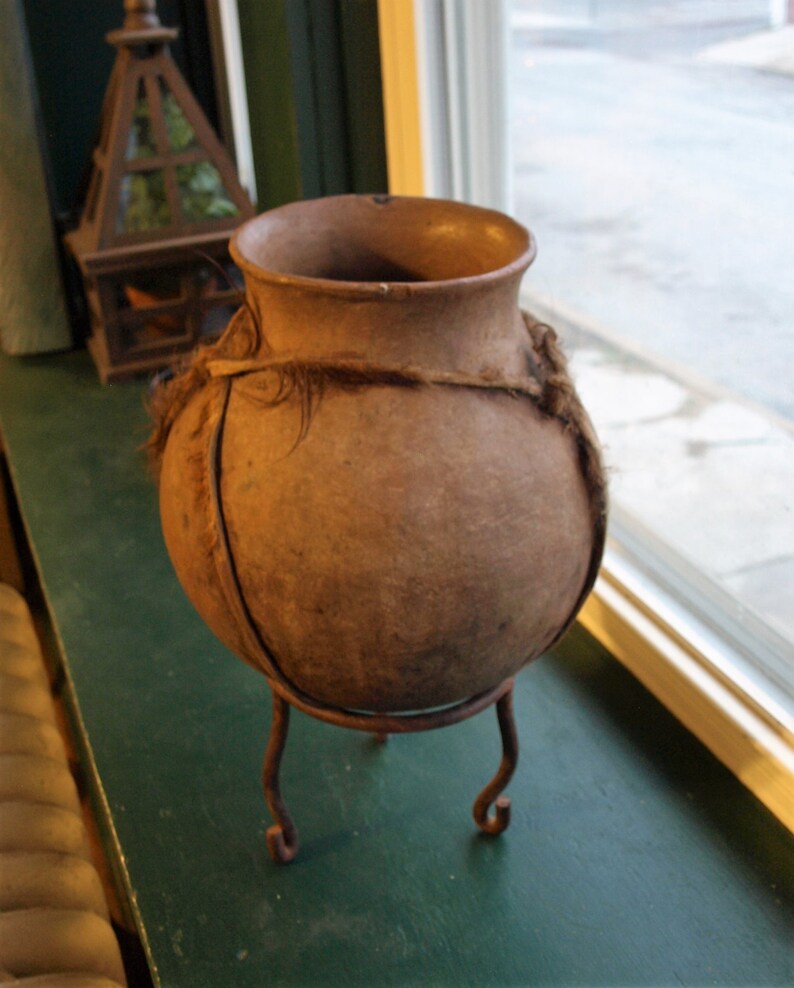 Handmade Large Mexican Clay Pot Primitive Vessel on Steel | Etsy