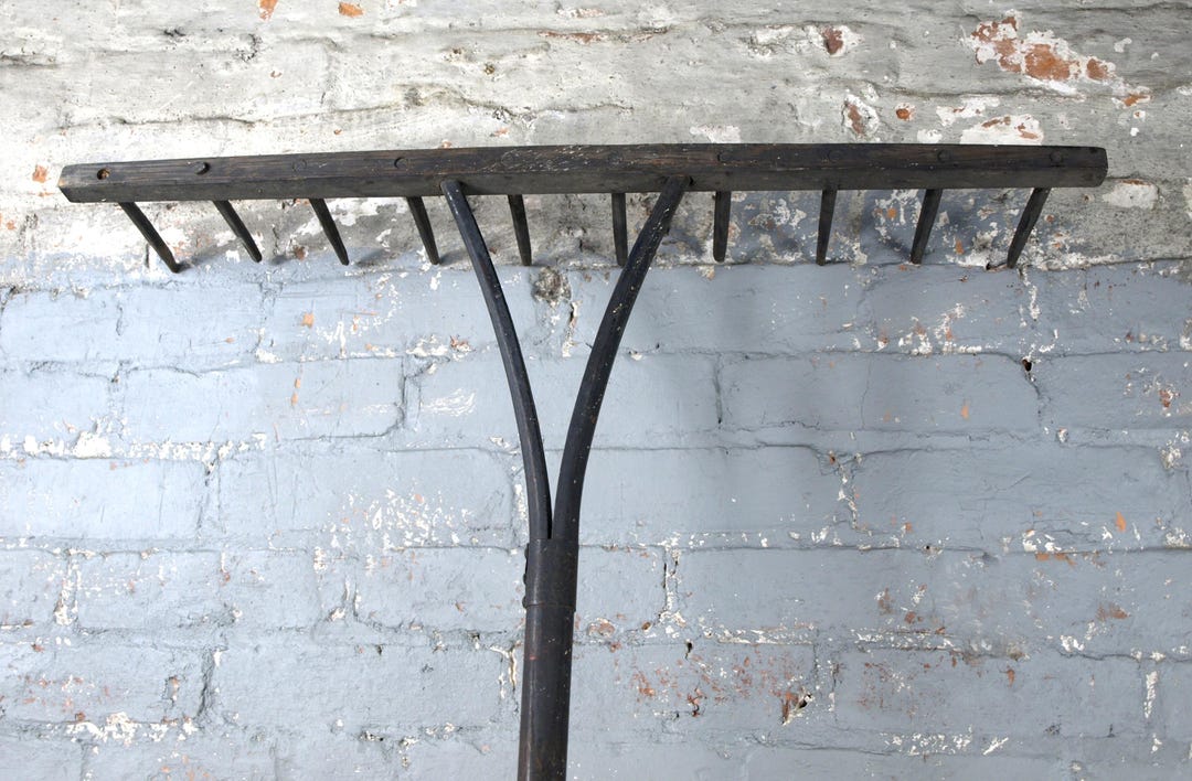 Antique Wooden Hay Rake, 27.5" Wide at the Head and 74.25" Long at the ...