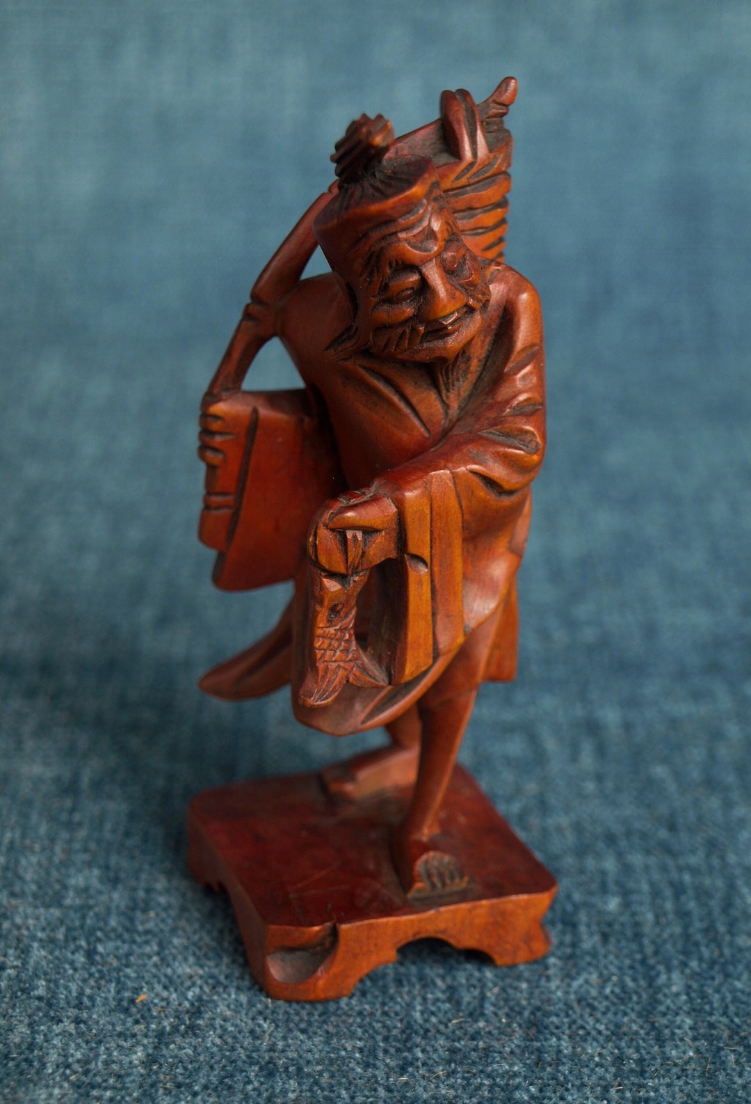 Vintage Small Hand Carved Wood Chinese Fisherman - Asian China ...
