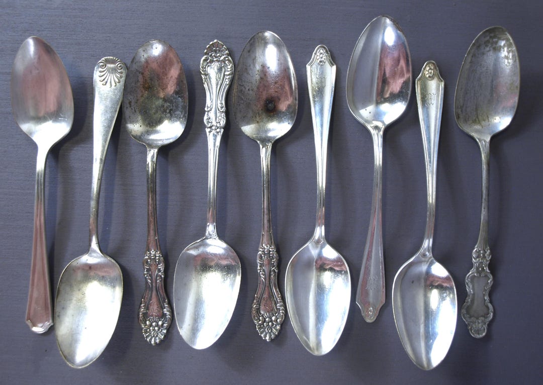 Antique Silver Plated Serving Spoons, Lot of 9 in Mixed Patterns ...