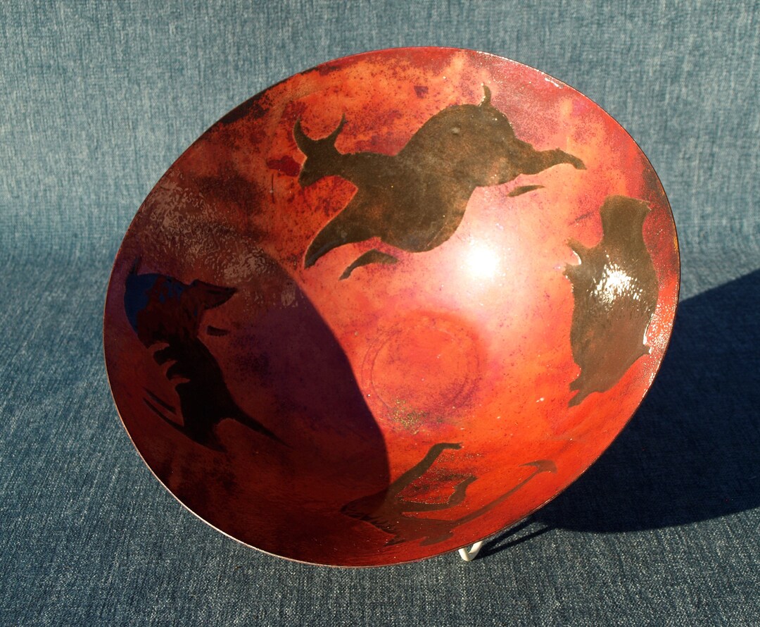 Vintage Barbara Culp Enameled Copper Bowl, 11 Inch Diameter, Signed ...