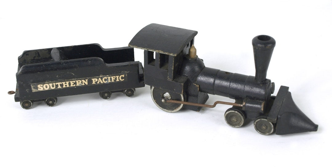 Mid Century Wooden Steam Locomotive Train Engine W/ Coal Car, Handmade ...
