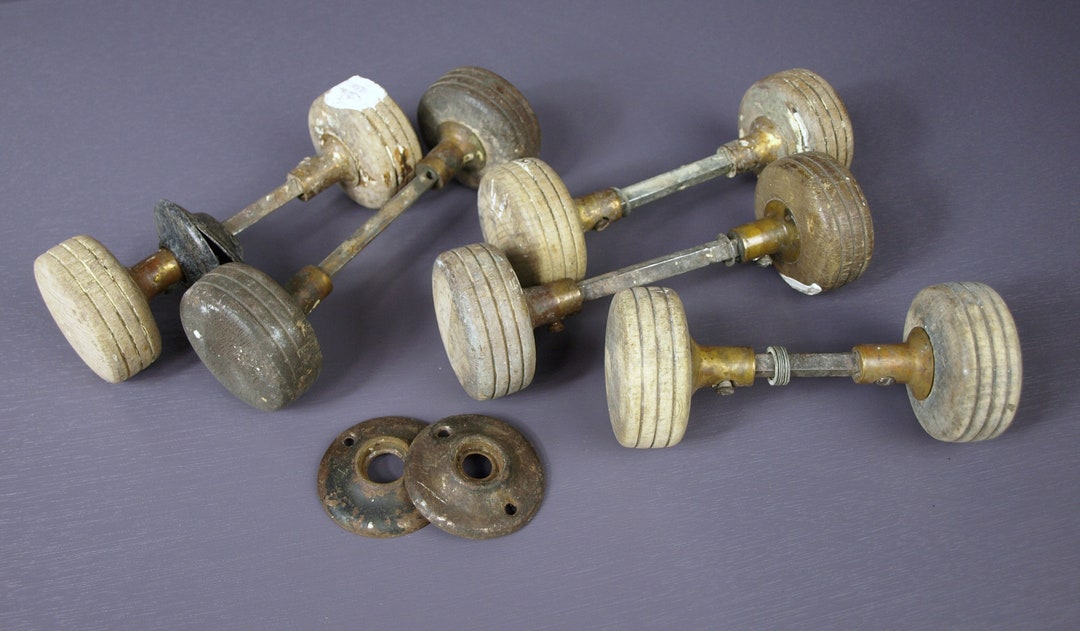 Antique Reclaimed Wooden Door Knob Sets, 5 Complete Sets Plus Parts - for Home Use or Projects ...
