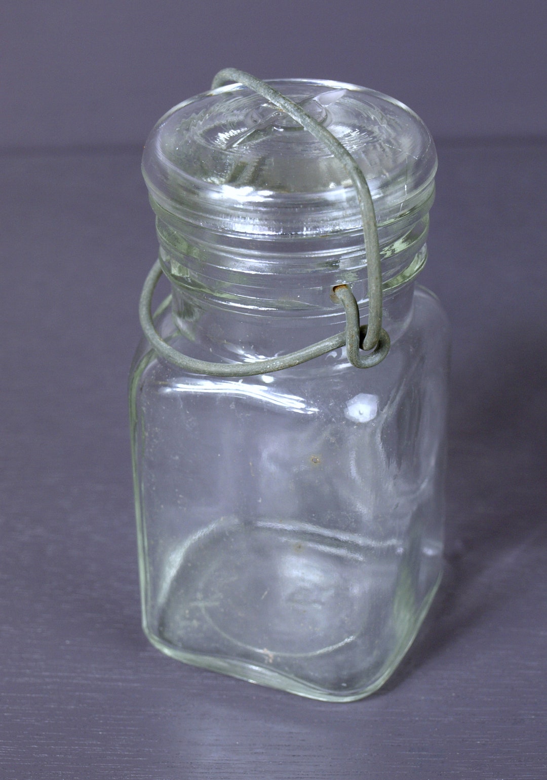 HAZEL ATLAS Half-pint Square Jar W/ Glass Lid & Wire Bail, Circa 1930's ...