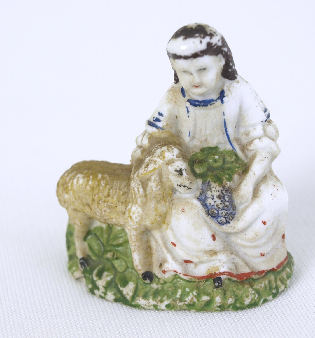 Antique Rare Hand-painted Porcelain Bisque Figurine of Girl With Lamb ...