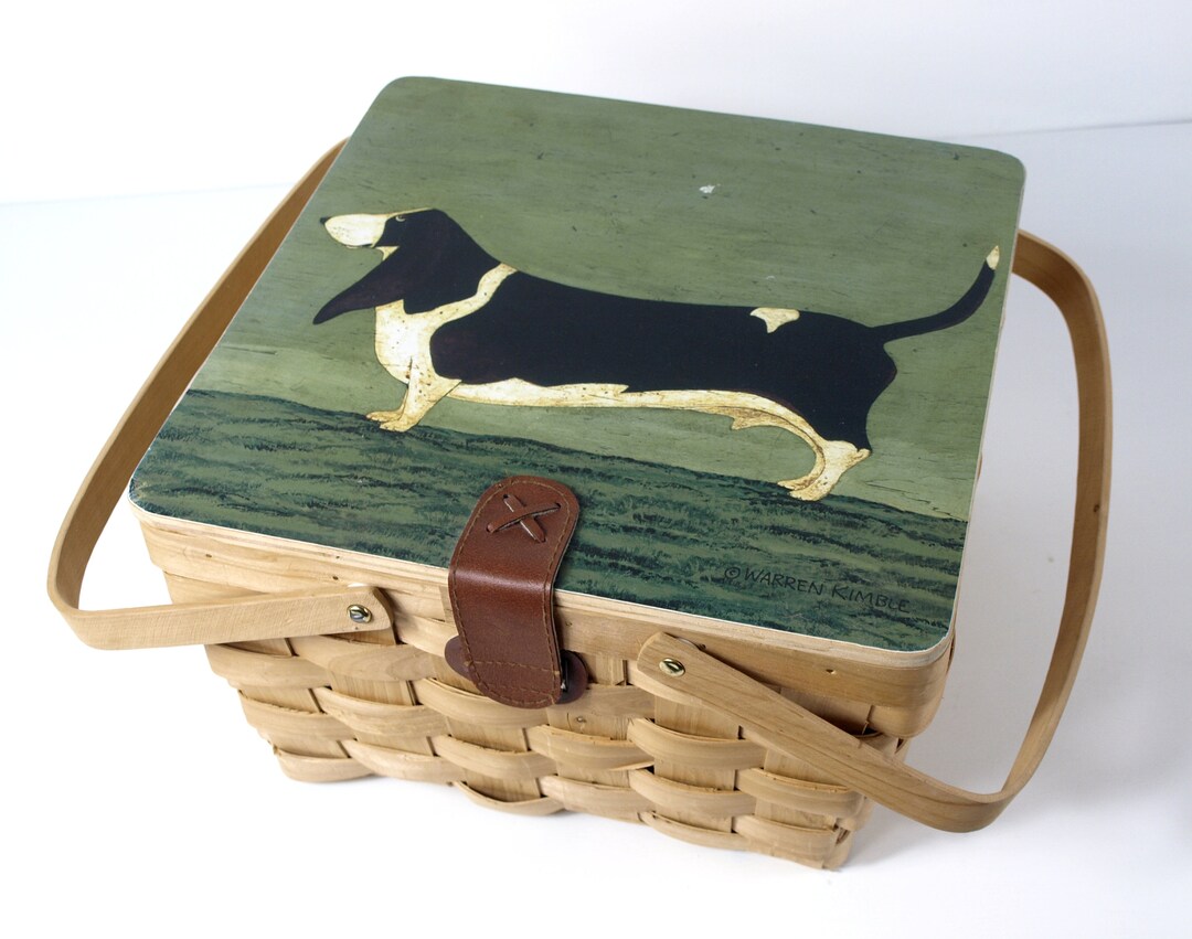 Vintage Dog Picnic Basket W/ Basset Hound, Warren Kimble Boston ...