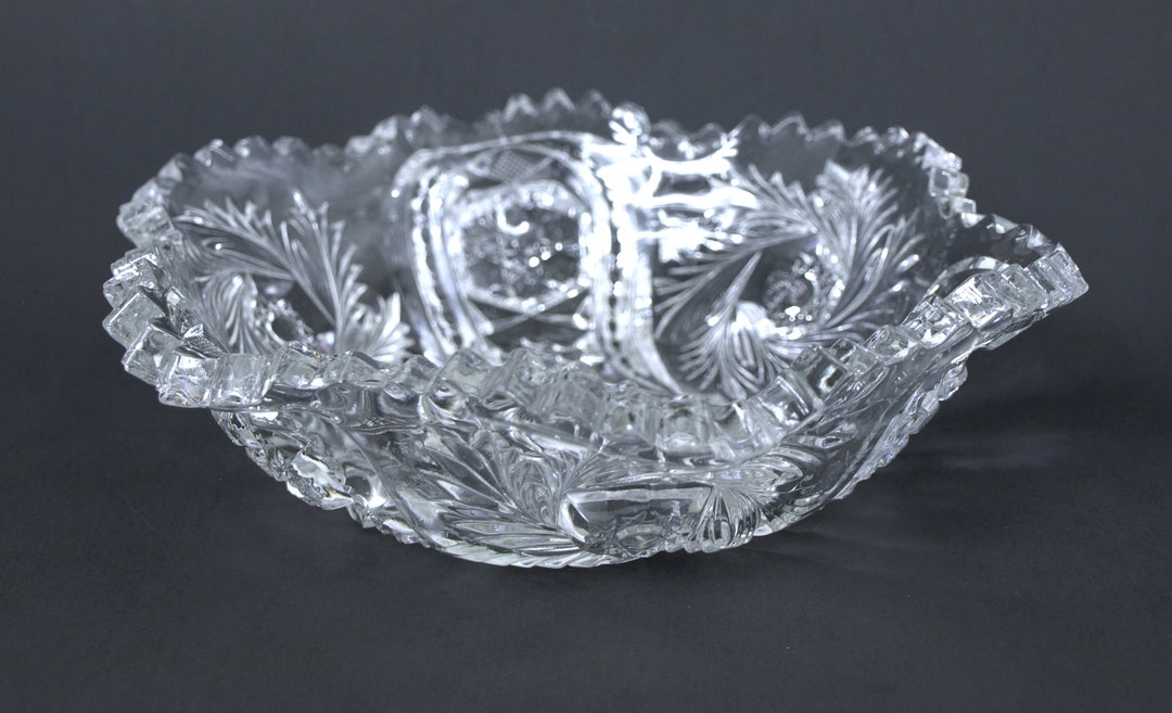 Antique EAPG Mckee "wiltec" Round Clear Cut Glass Serving Bowl With Saw ...