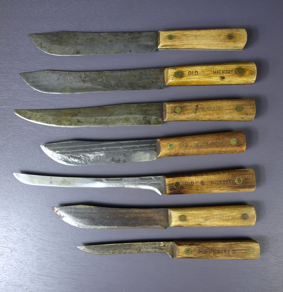 Vintage Old Hickory Knives Tru Edge Ontario Full Tang Carbon Steel Set ...