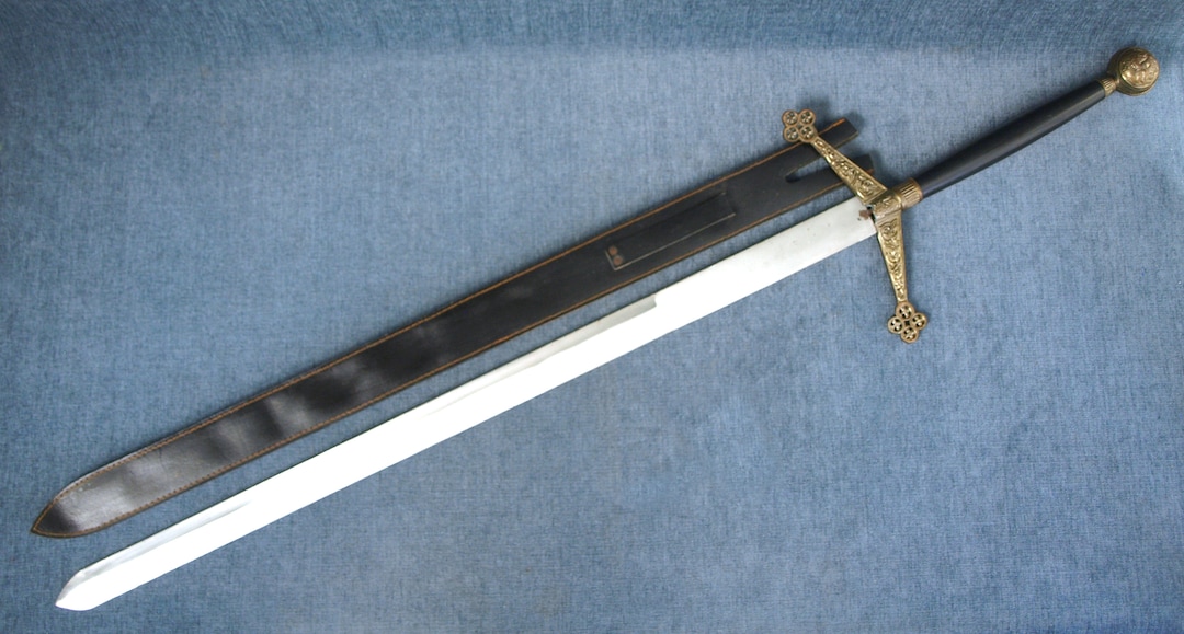 Vintage Double Edge Long Sword With Leather Sheath Made in - Etsy