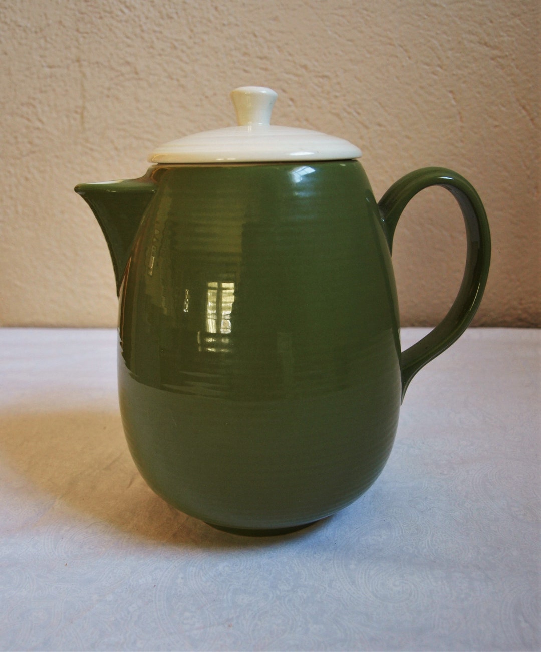 Vintage Retro Mod Coffee Pot / Teapot – Olive Green and White Ceramic ...
