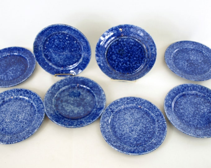 Vintage STANGL Caughley Blue Salad Plates, Set of 8 Blue Splatterware ...