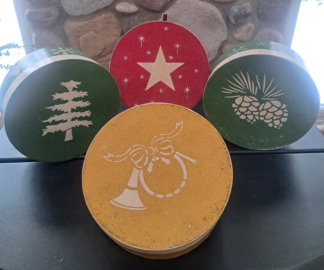 Paper Mache Box, Round Box, Painted Box, Stenciled Box, Christmas ...