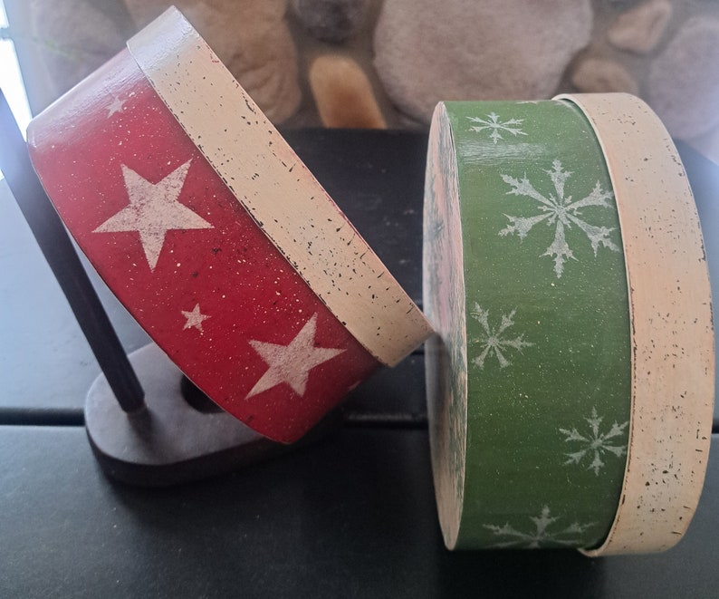 Paper Mache Box, Round Box, Painted Box, Stenciled Box, Christmas ...