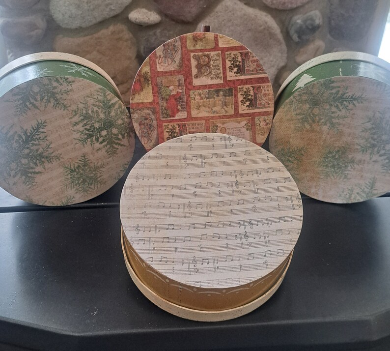 Paper Mache Box, Round Box, Painted Box, Stenciled Box, Christmas ...