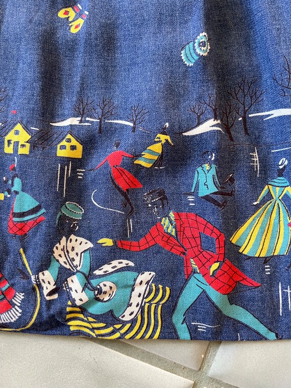 1950s Winter Wonderland Border Print Slate Blue Grey … - Gem