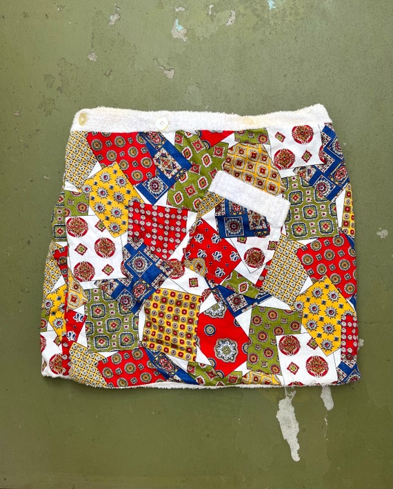 1960s Mod Patchwork Print Terry Cloth Wrap Skirt | Ad… - Gem