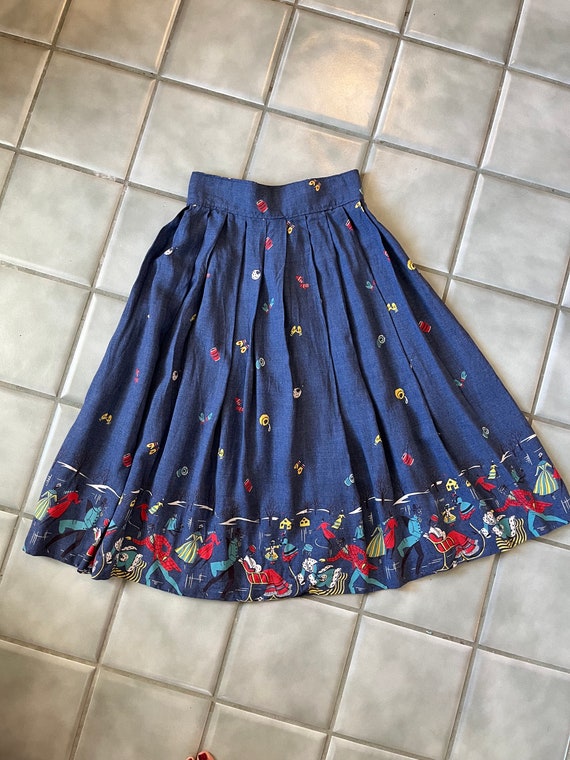 1950s Winter Wonderland Border Print Slate Blue Grey … - Gem