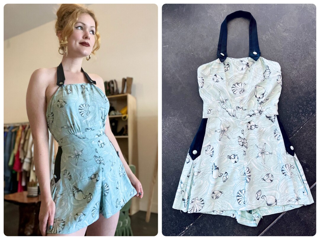 1940s Blue Seashell Print Playsuit Size XS - Etsy Canada