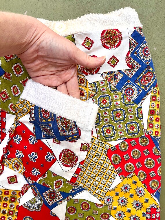 1960s Mod Patchwork Print Terry Cloth Wrap Skirt | Ad… - Gem
