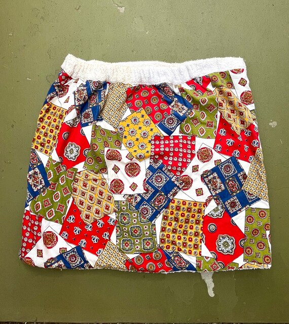 1960s Mod Patchwork Print Terry Cloth Wrap Skirt | Ad… - Gem