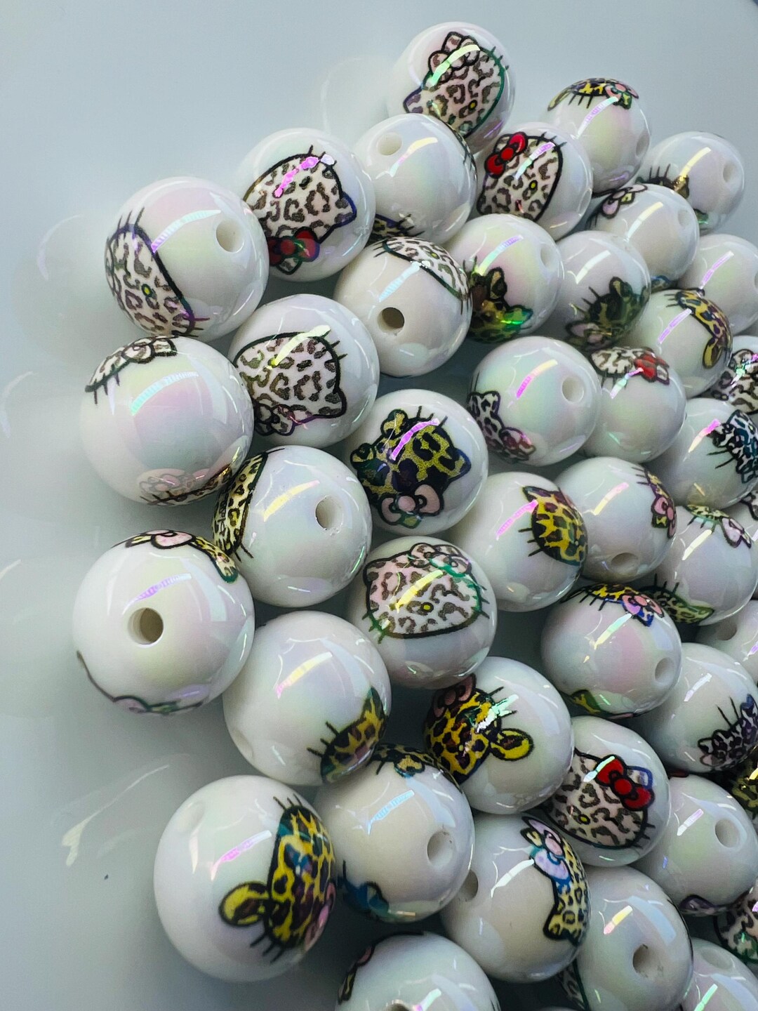 16mm Hello Kitty Cheetah Beads, Keychain Beads, Cheetah Print Beads ...
