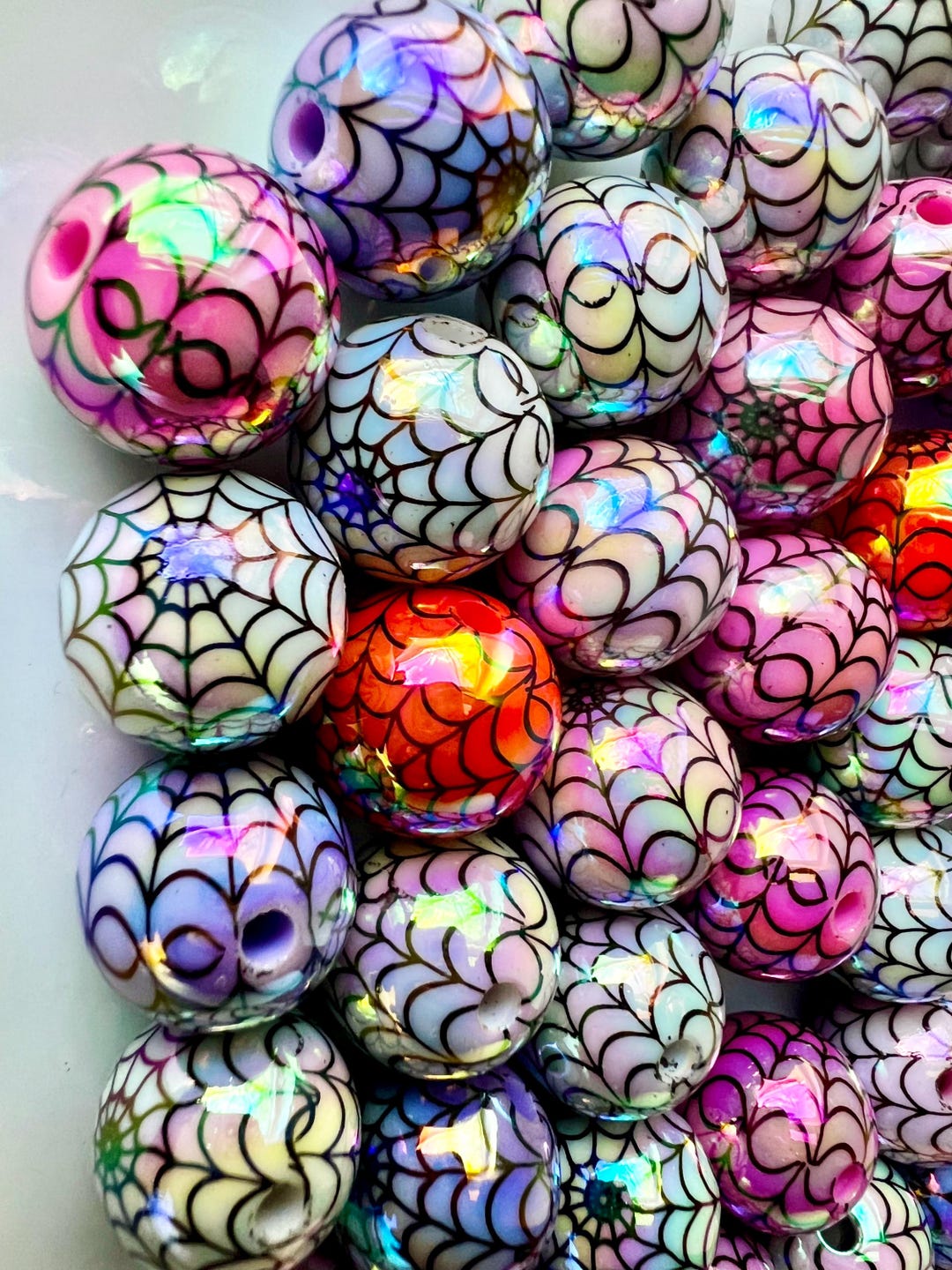 15mm Spiderweb Beads, Spooky Beads, Round Halloween Beads, Mixed Beads ...