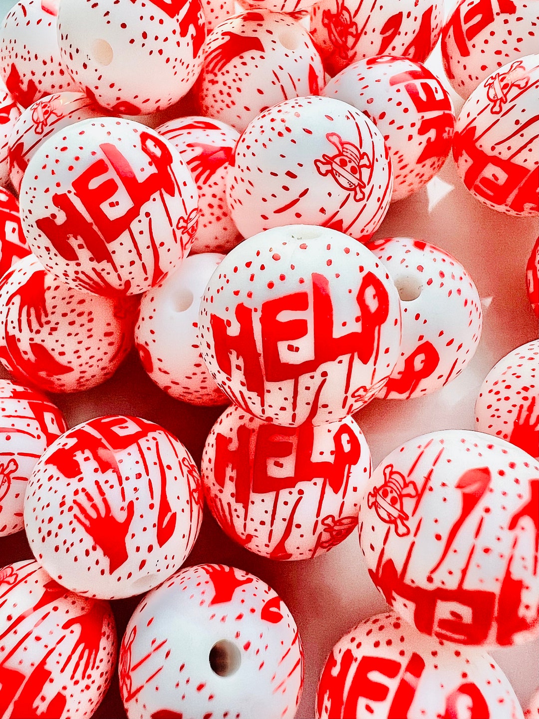 14mm Bloody Help Beads, True Crime Focal Beads, Silicone Focal Beads ...